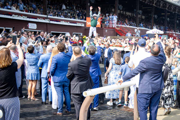 With Frankie Dettori Stepping On The Gas Early, Raging Torrent Upsets ...