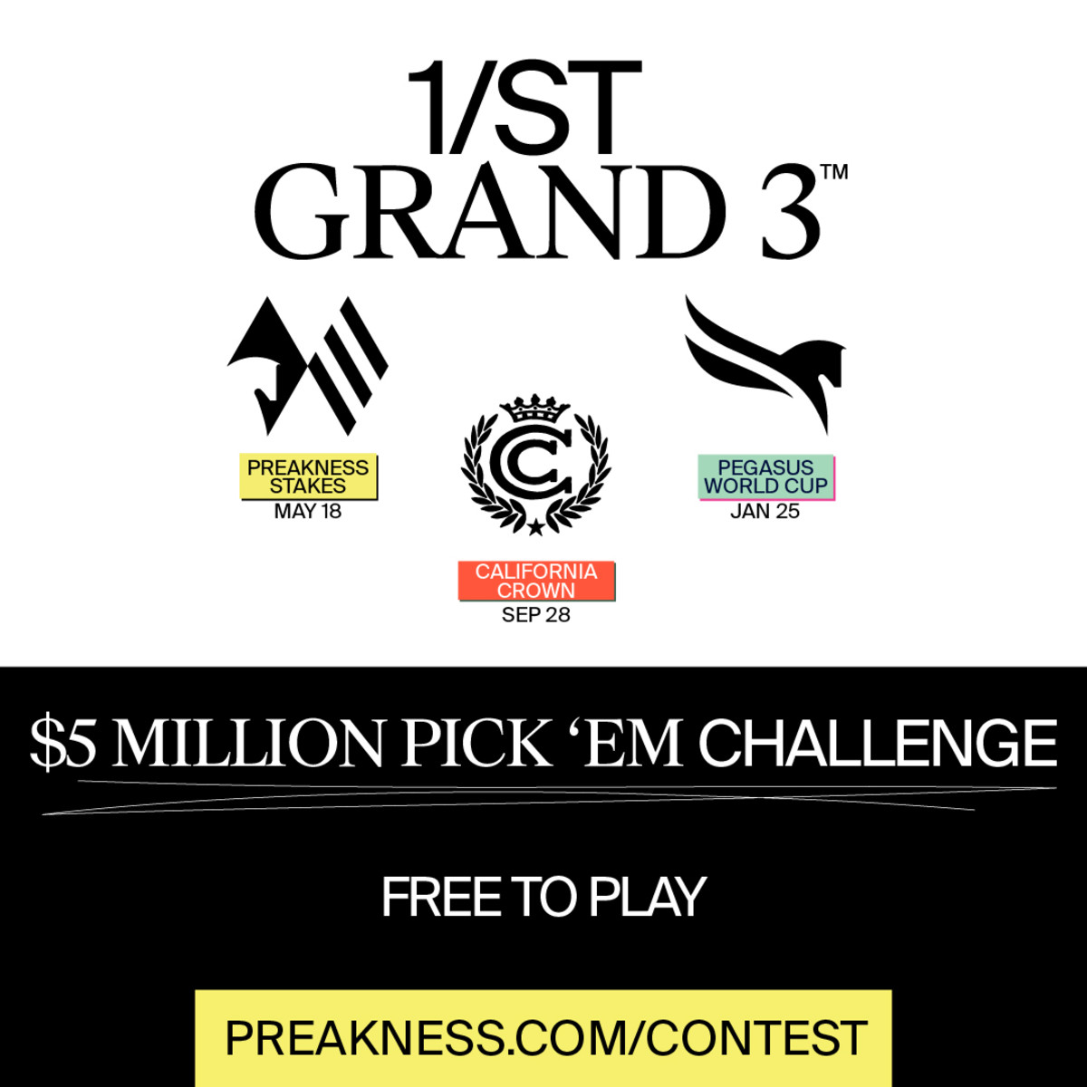 $5 Million 1/ST GRAND 3 Pick 'Em Challenge Kicks Off Preakness 149 ...
